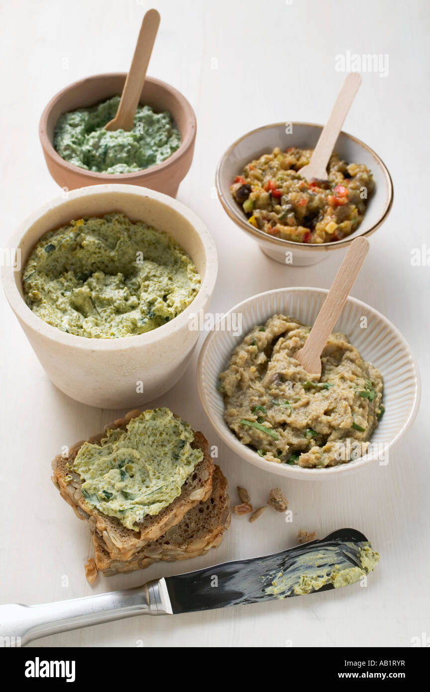 Assorted spreads with wholemeal bread and knife FoodCollection Stock ...