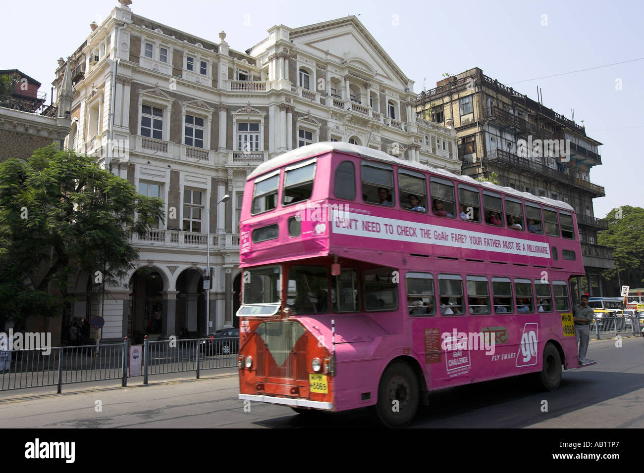 Colonial building and purple double decker bus Mumbai India Stock Photo ...