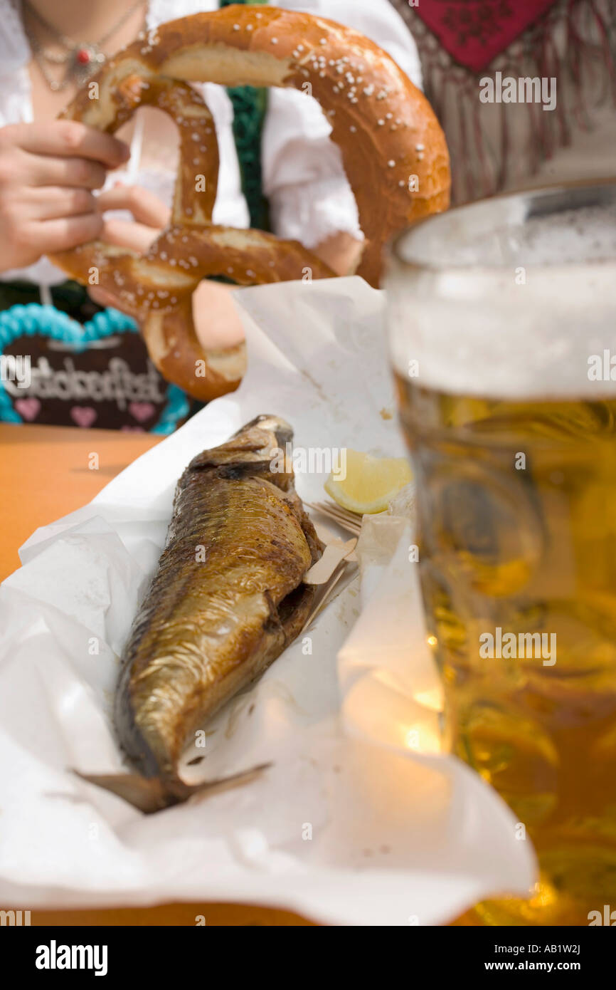 Steckerlfisch fish on stick beer pretzel Oktoberfest Munich ...
