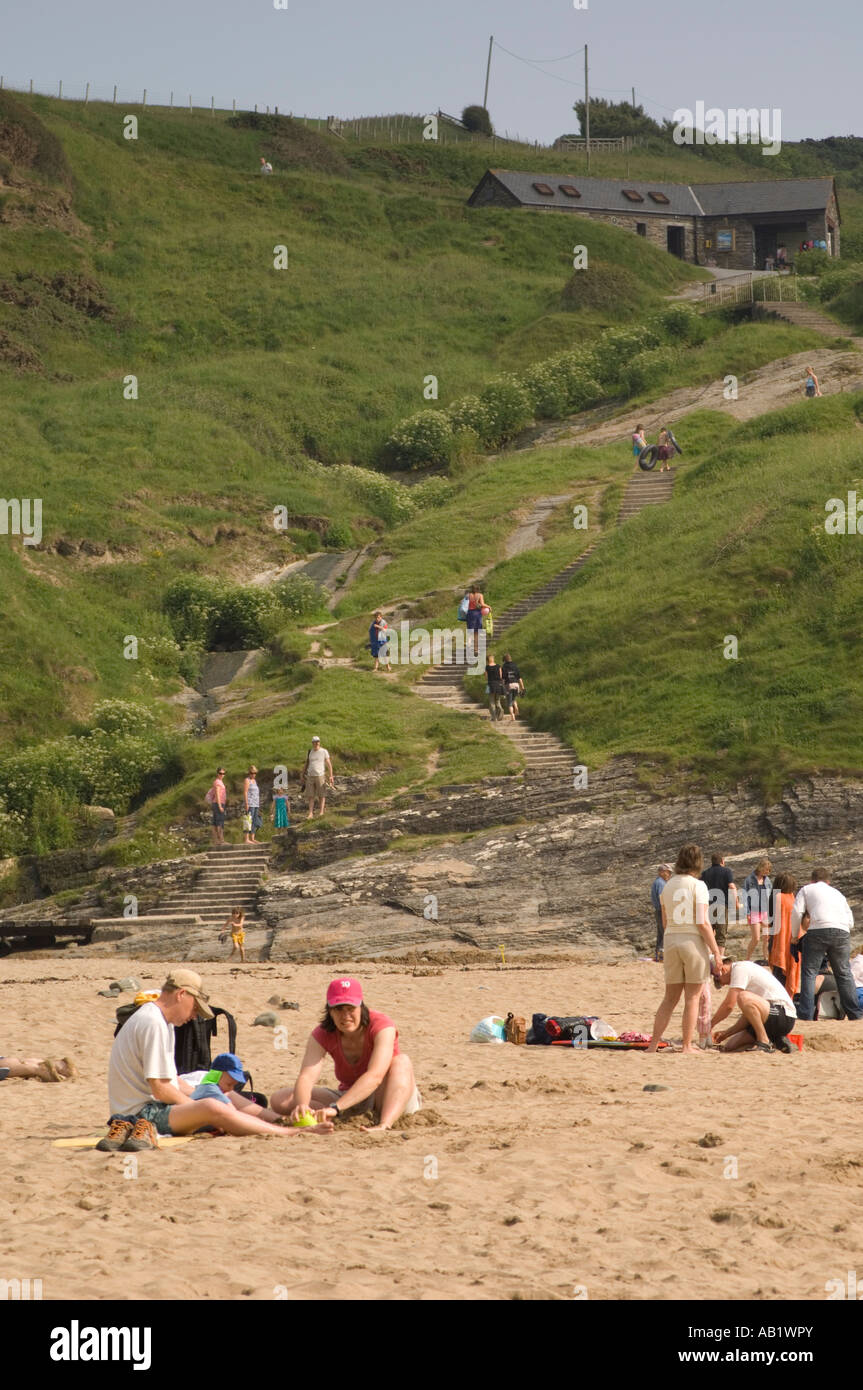 family relaxing on The National Trust managed beach at Mwnt Bay west of ...
