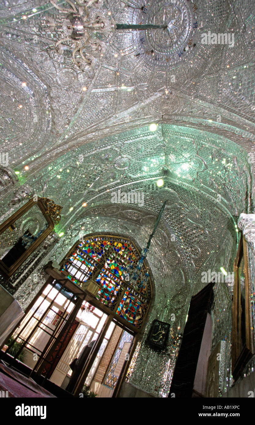 Interior view of ornate ceiling in Shia mosque, Tehran, Iran, Middle ...