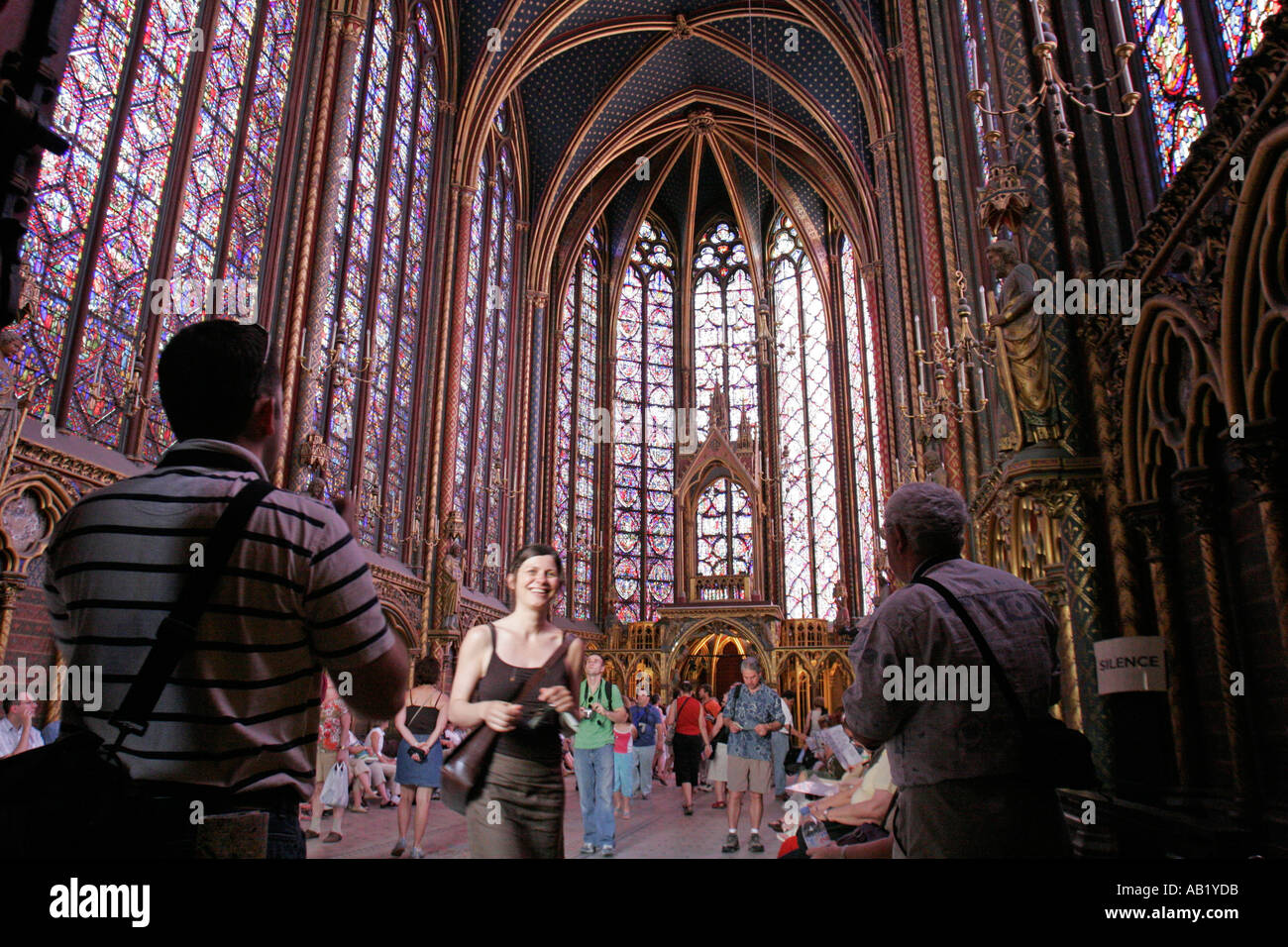 Tourist inside the Church of Saint Chapelle in Paris France Stock Photo ...
