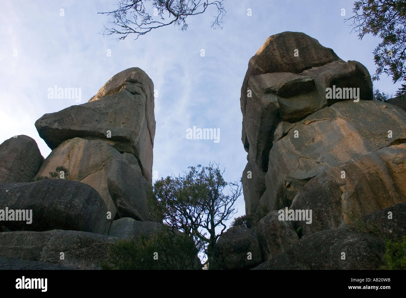 Large granite boulder outcrop with a background of blue sky in northern ...