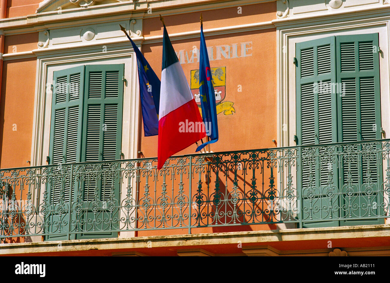 A freshly painted Mairie (mayor's office) in a Provencal village of ...