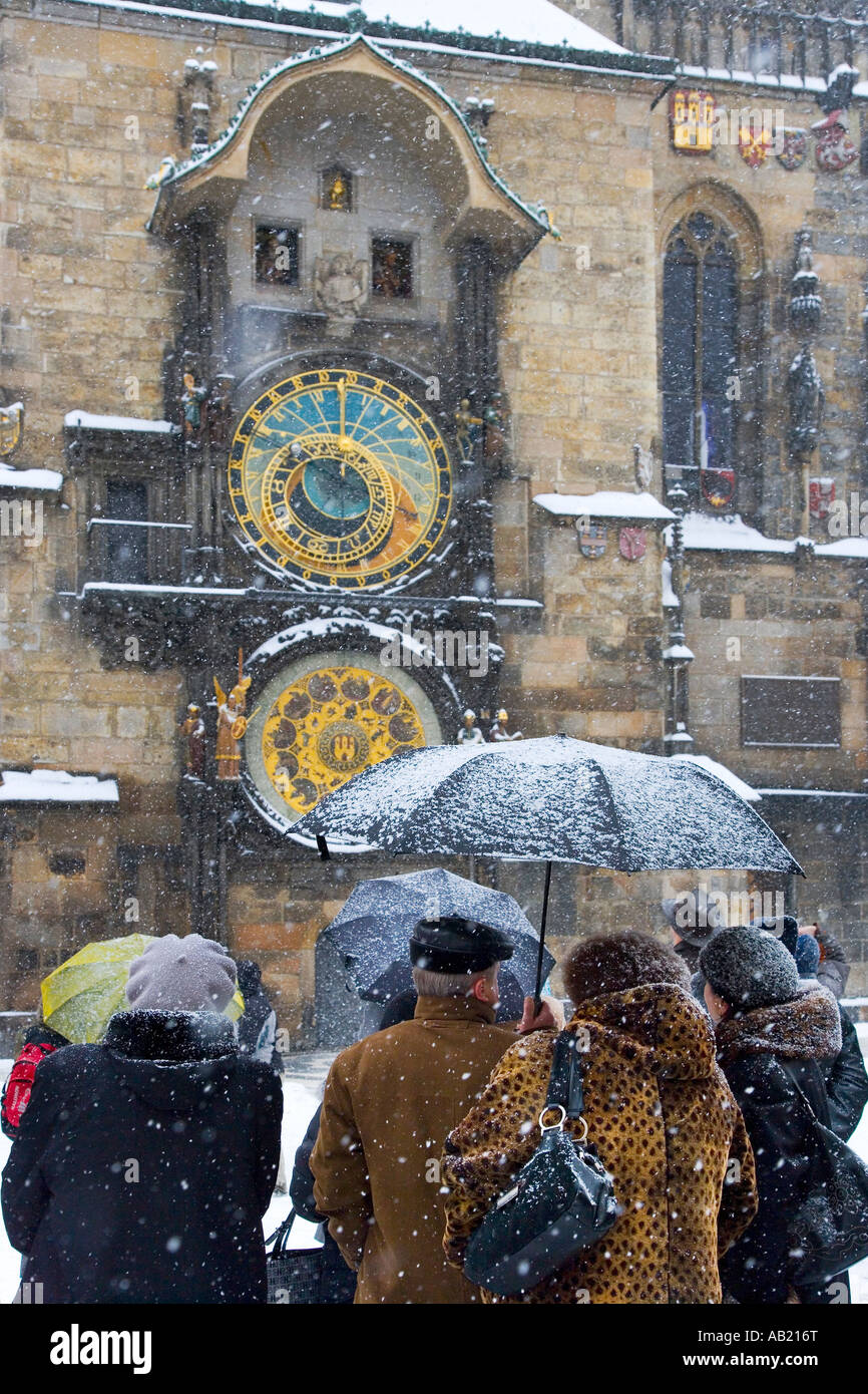 Clock prague snow hi-res stock photography and images - Alamy