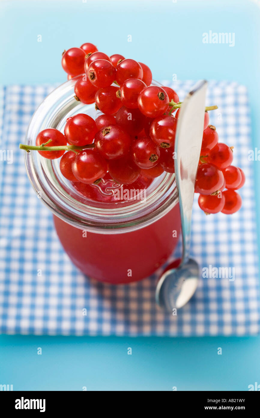 Redcurrants on a jar of redcurrant jelly FoodCollection Stock Photo - Alamy