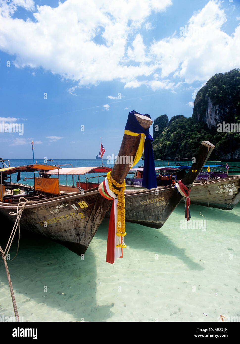 Thailand decorated long tail boats Stock Photo - Alamy
