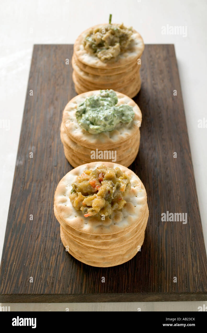 Crackers with three different spreads FoodCollection Stock Photo - Alamy