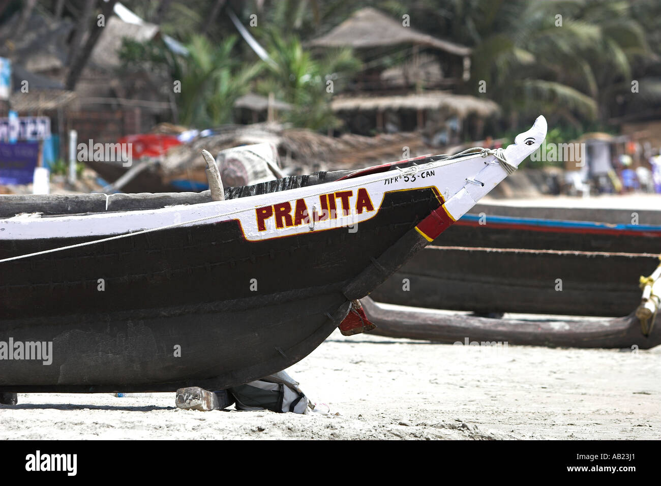 Outrigger open boats on beach Palolem south Goa India Stock Photo - Alamy