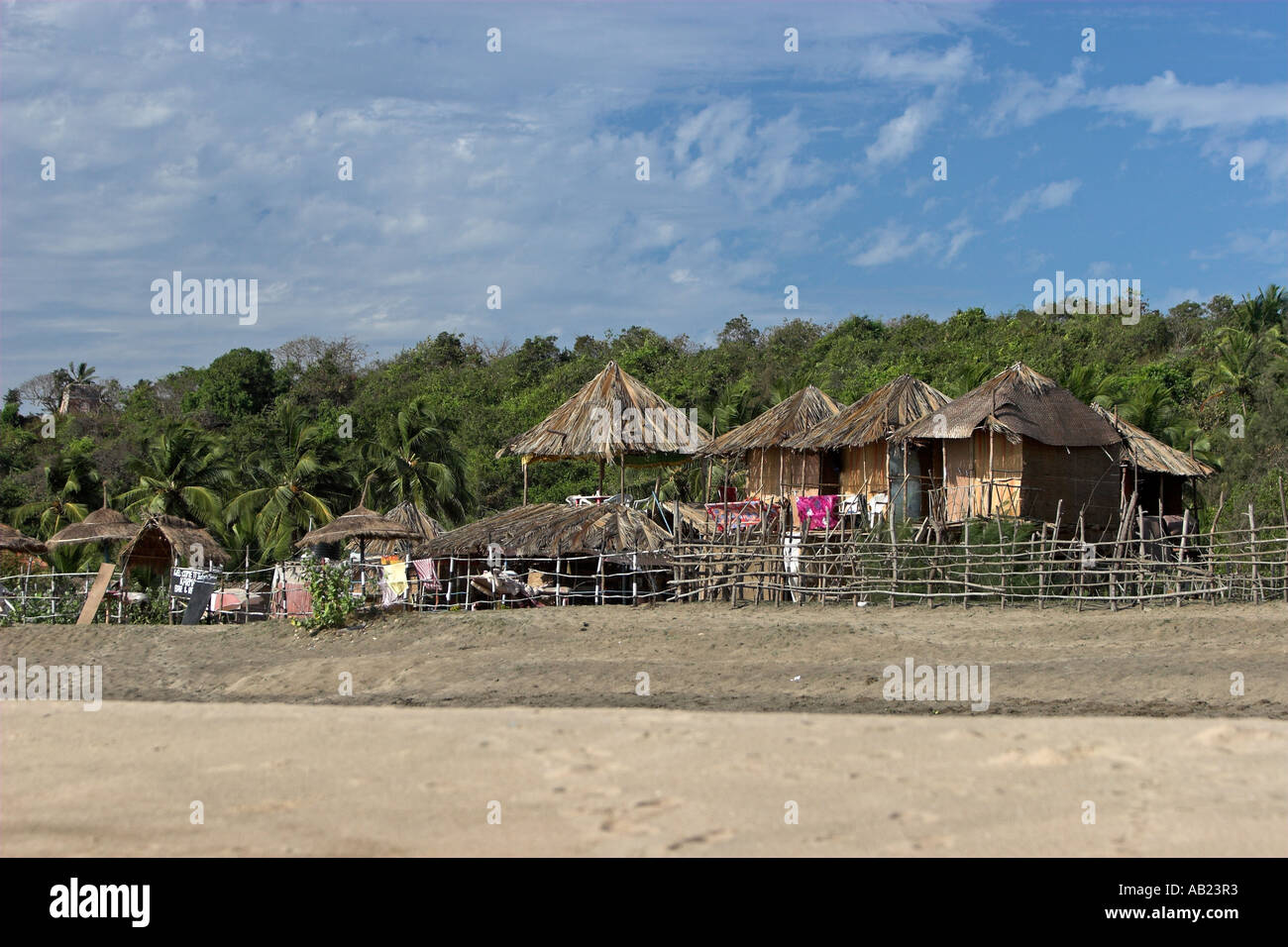 Beach huts on stilts quiet Agonda Beach south Goa India Stock Photo - Alamy