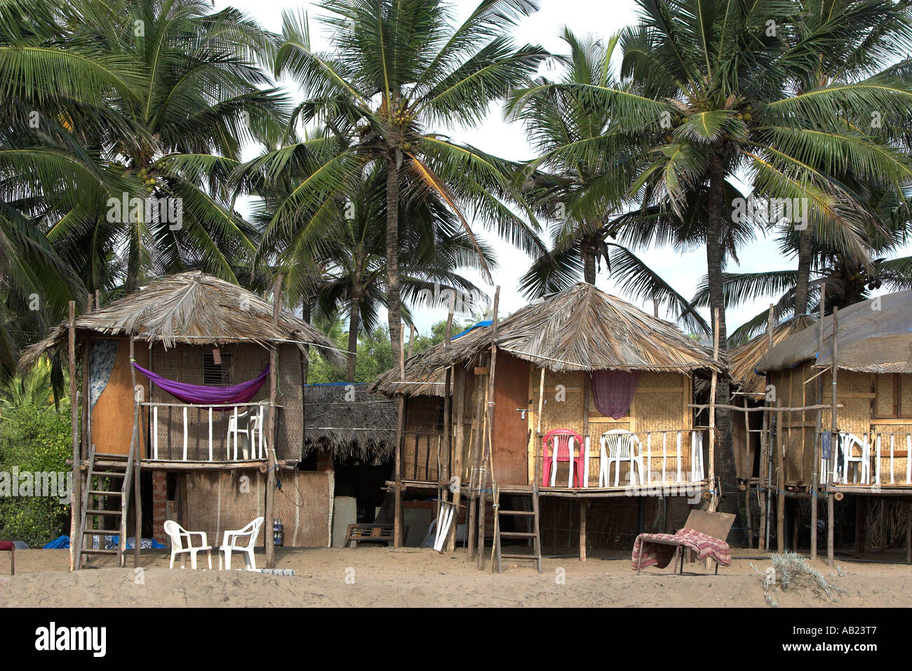 Huts on stilts at quiet Agonda Beach south Goa India Stock Photo - Alamy