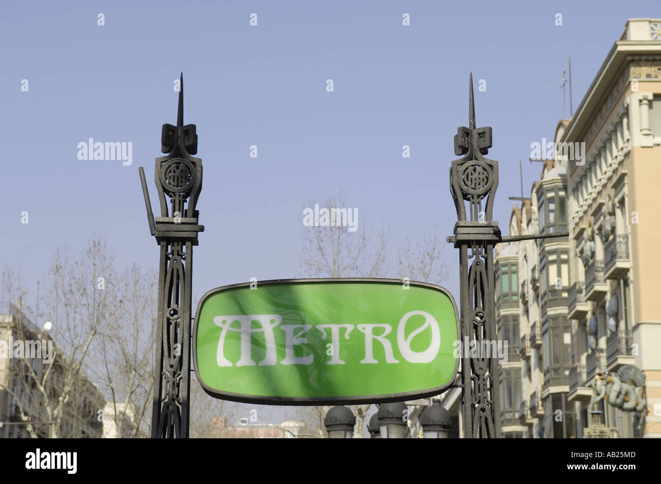 metro sign green public transport sign la rambla people barcelona spain ...