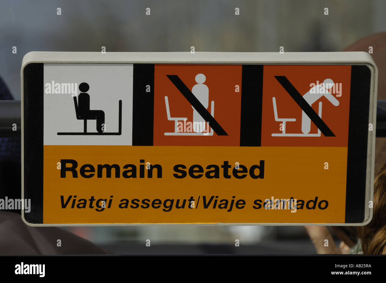 remain seated health and safety bus coach top deck red white yellow ...