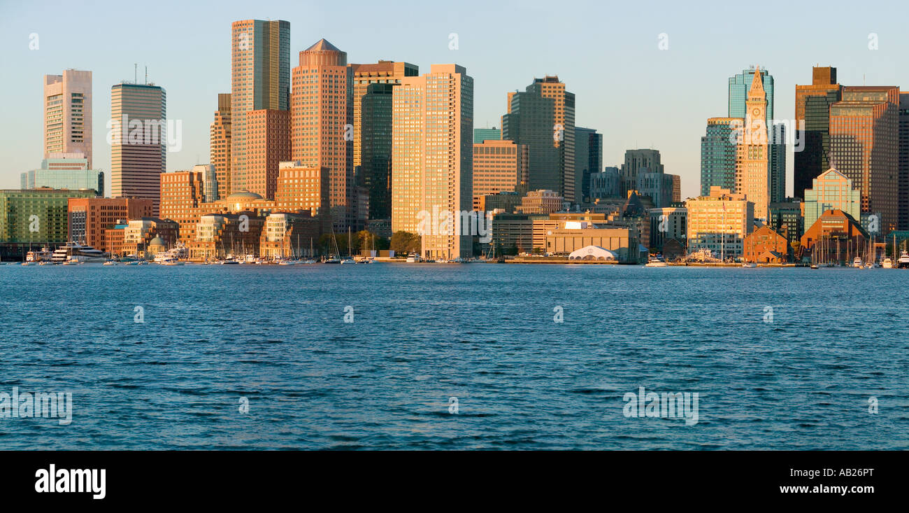Panoramic of Boston Harbor and the Boston skyline at sunrise as seen ...