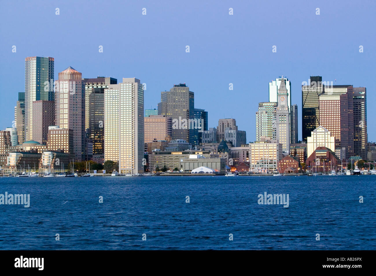 Boston Harbor and the Boston skyline at sunrise as seen from South ...