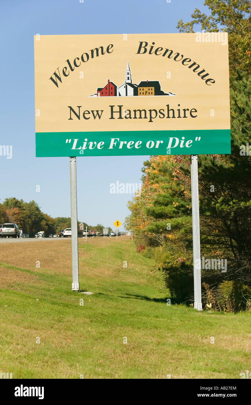 Your Welcome Sign Welcome To New Hampshire State Road Sign Stock Photo