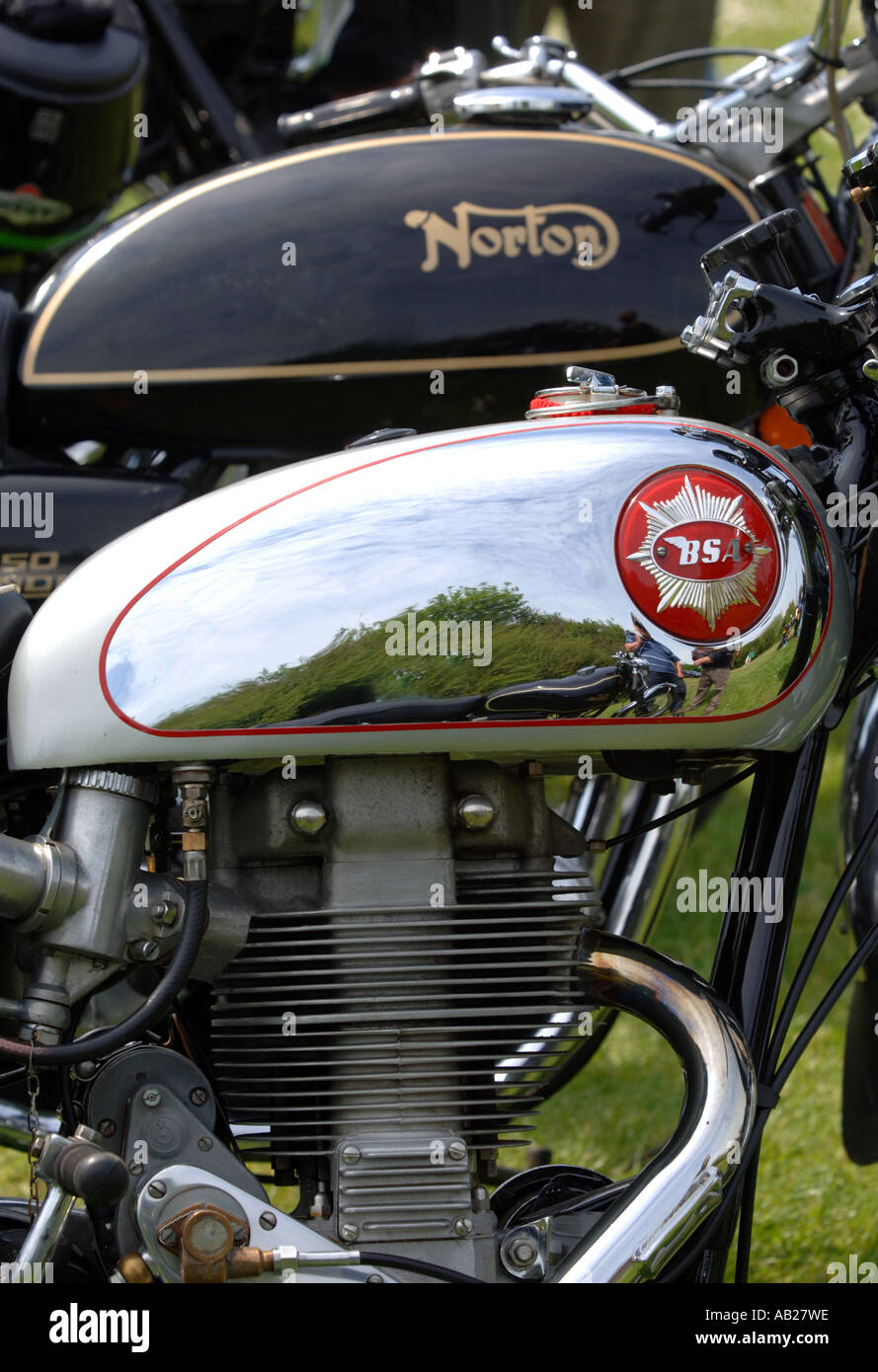 Vintage Norton and BSA motorcycle at a display or rally, Britain UK ...