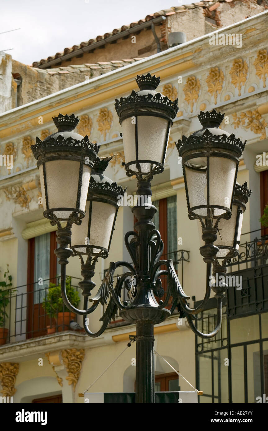Rod iron street lamps of Avila Spain an old Castilian Spanish village ...