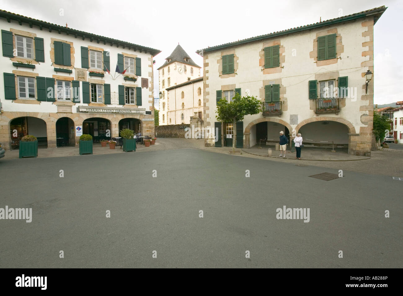 Town center of Sare France in Basque Country on Spanish French border a ...
