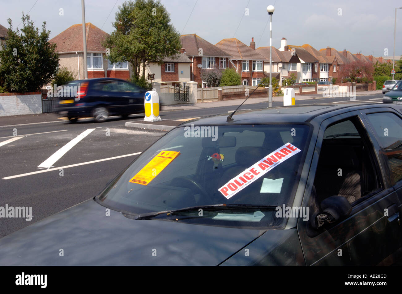 Abandoned car with a Police aware notice, Britain UK Stock Photo - Alamy