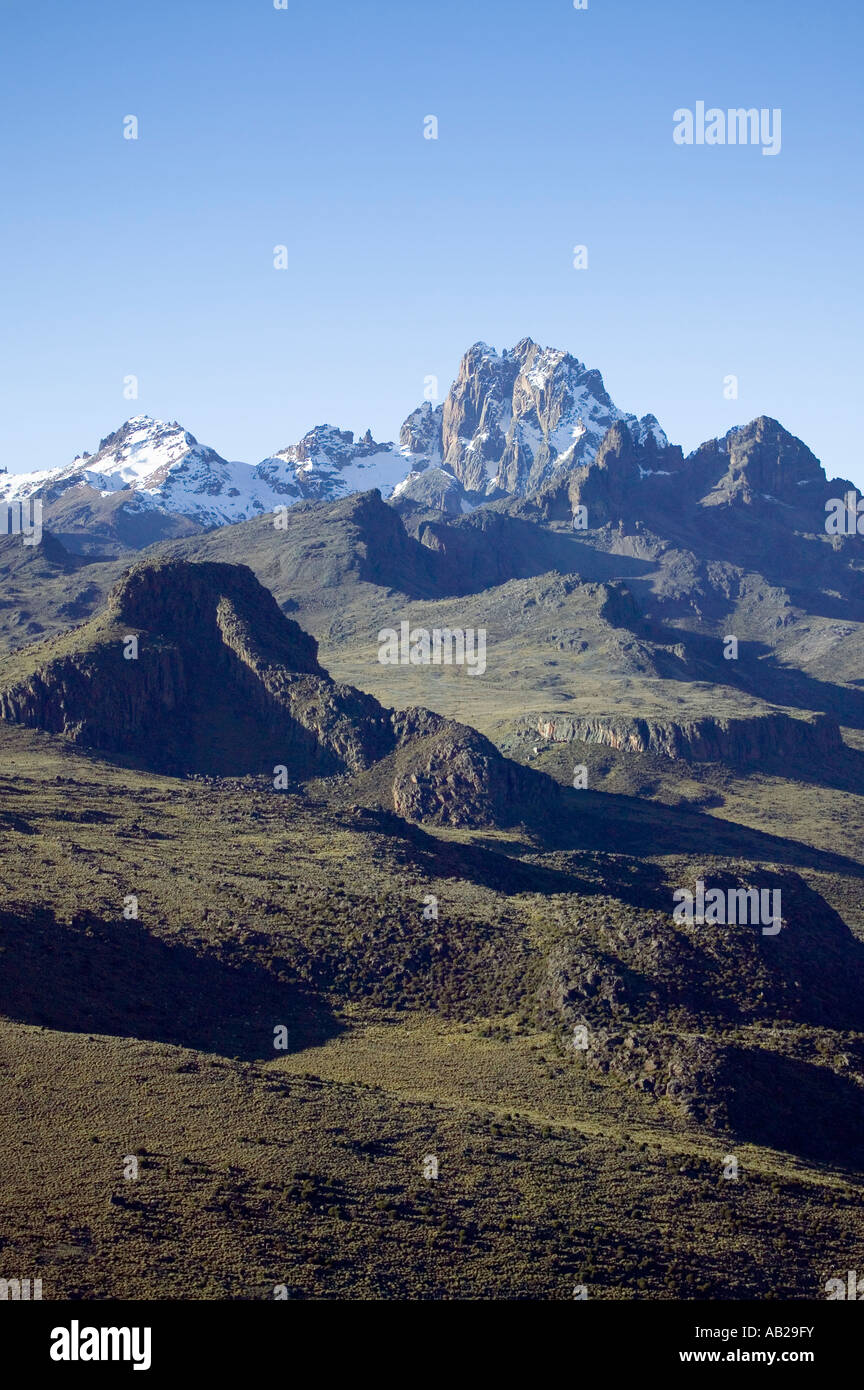 Aerial of Mount Kenya Africa and snow in January the second highest ...