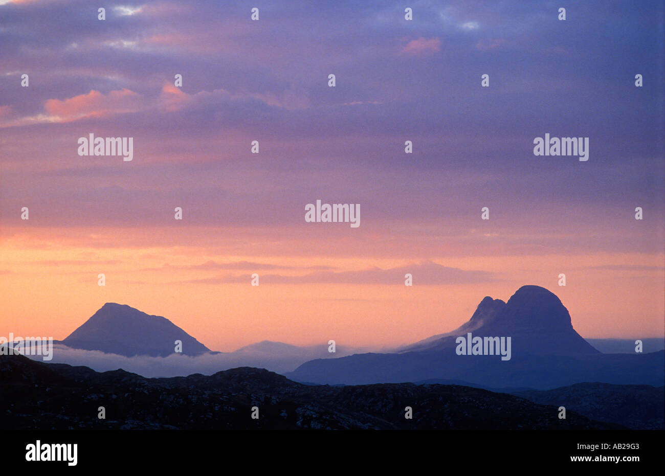 Canisp and Svilven at dawn Sutherland Scotland UK Stock Photo - Alamy