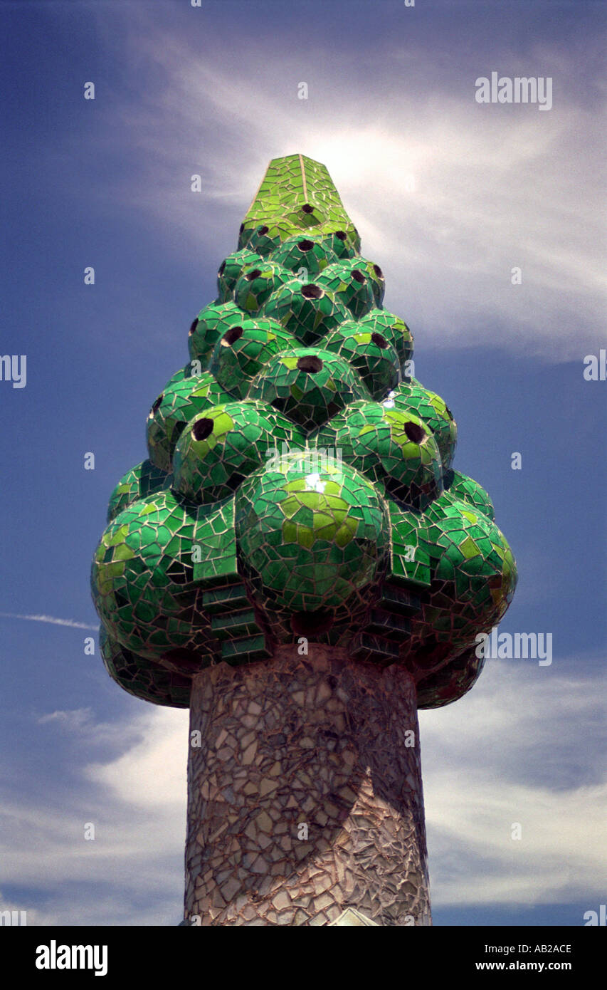 Coloured chimney Palau Guell, Barcelona Stock Photo - Alamy