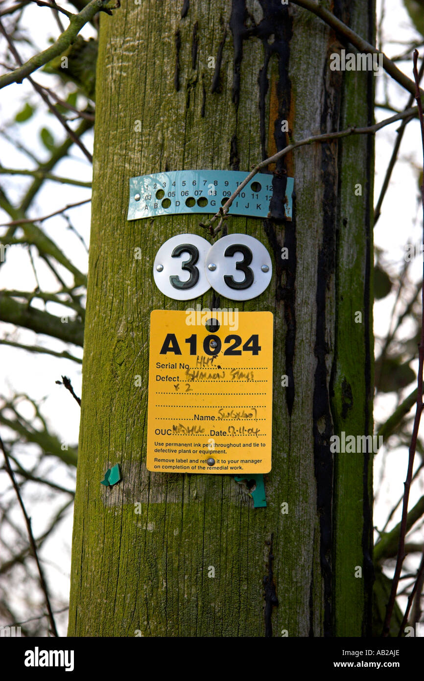Labels on Telegraph Pole Industry Wales Stock Photo - Alamy