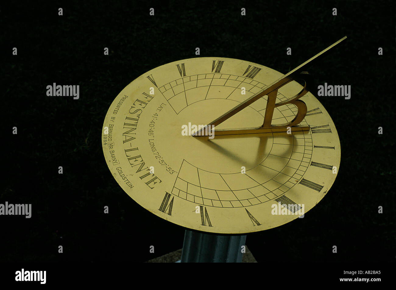 Sundial with latitide longitude bench mark in the garden of the ...