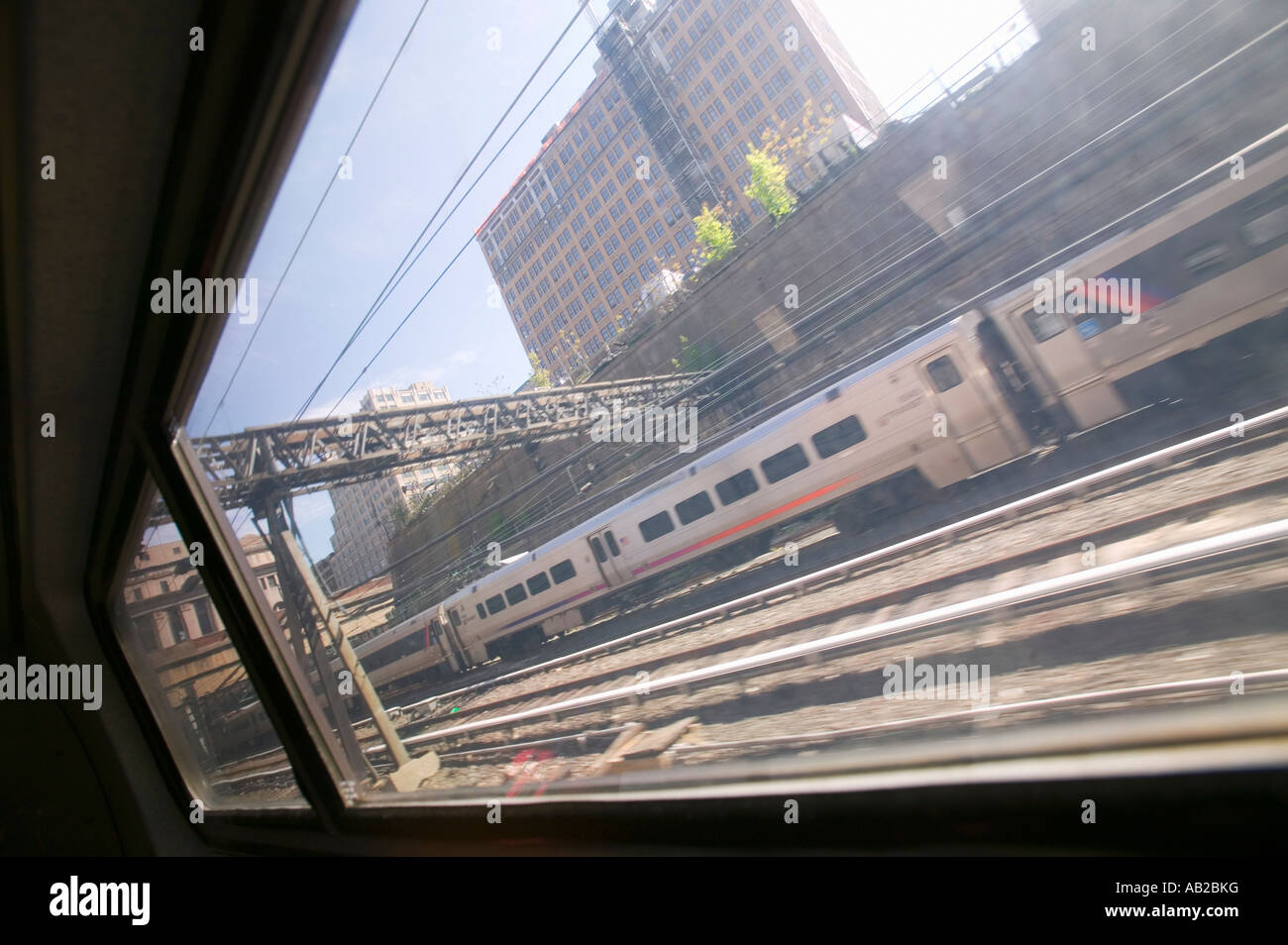 View of Philadelphia skyline from moving Amtrak train Philadelphia ...