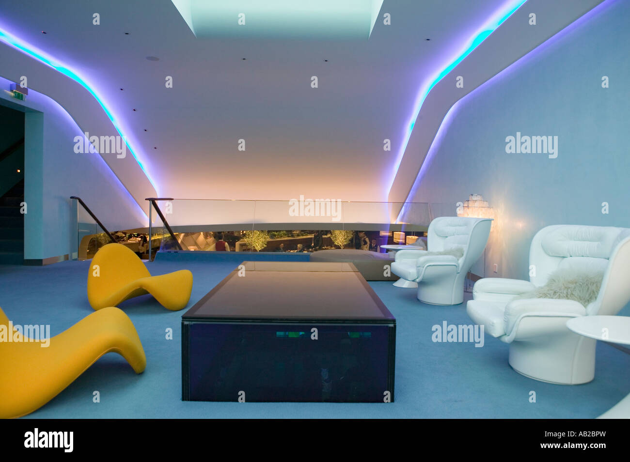 Interior view of modern seating furniture in first class lounge of ...