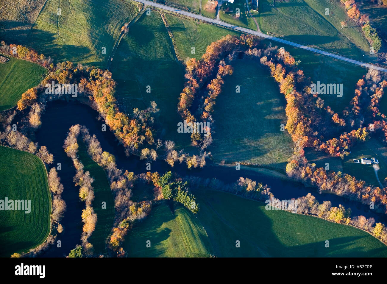 Aerial view of river and autumn trees near Augusta Maine Stock Photo ...