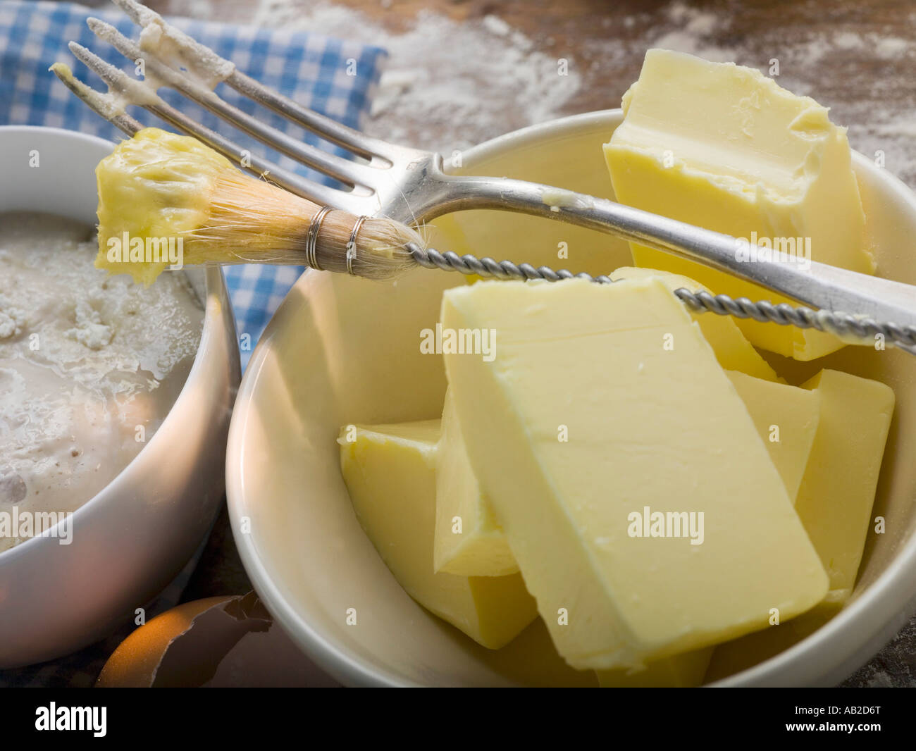 Baking ingredients butter yeast pastry brush fork FoodCollection Stock ...