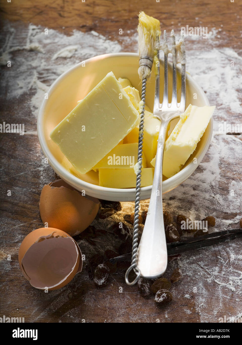 Baking ingredients butter eggs pastry brush fork FoodCollection Stock ...