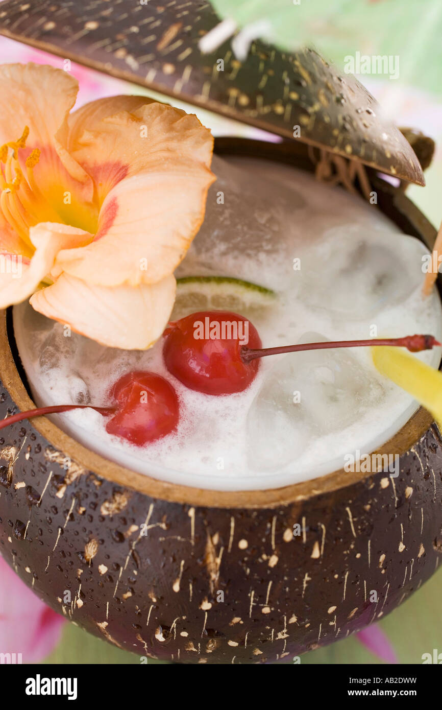 Pina Colada with flower and cherries FoodCollection Stock Photo - Alamy