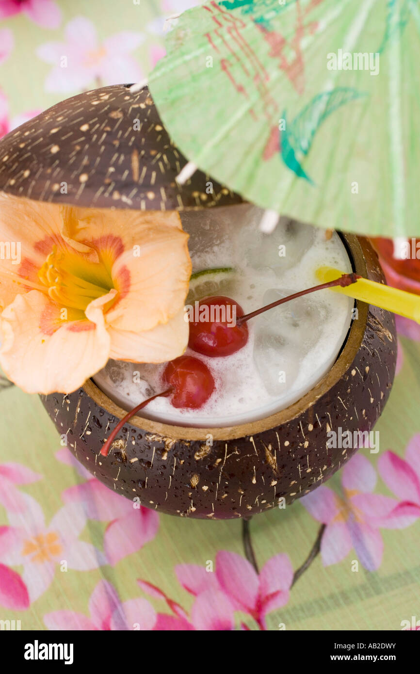 Pina Colada with flower and cherries FoodCollection Stock Photo - Alamy