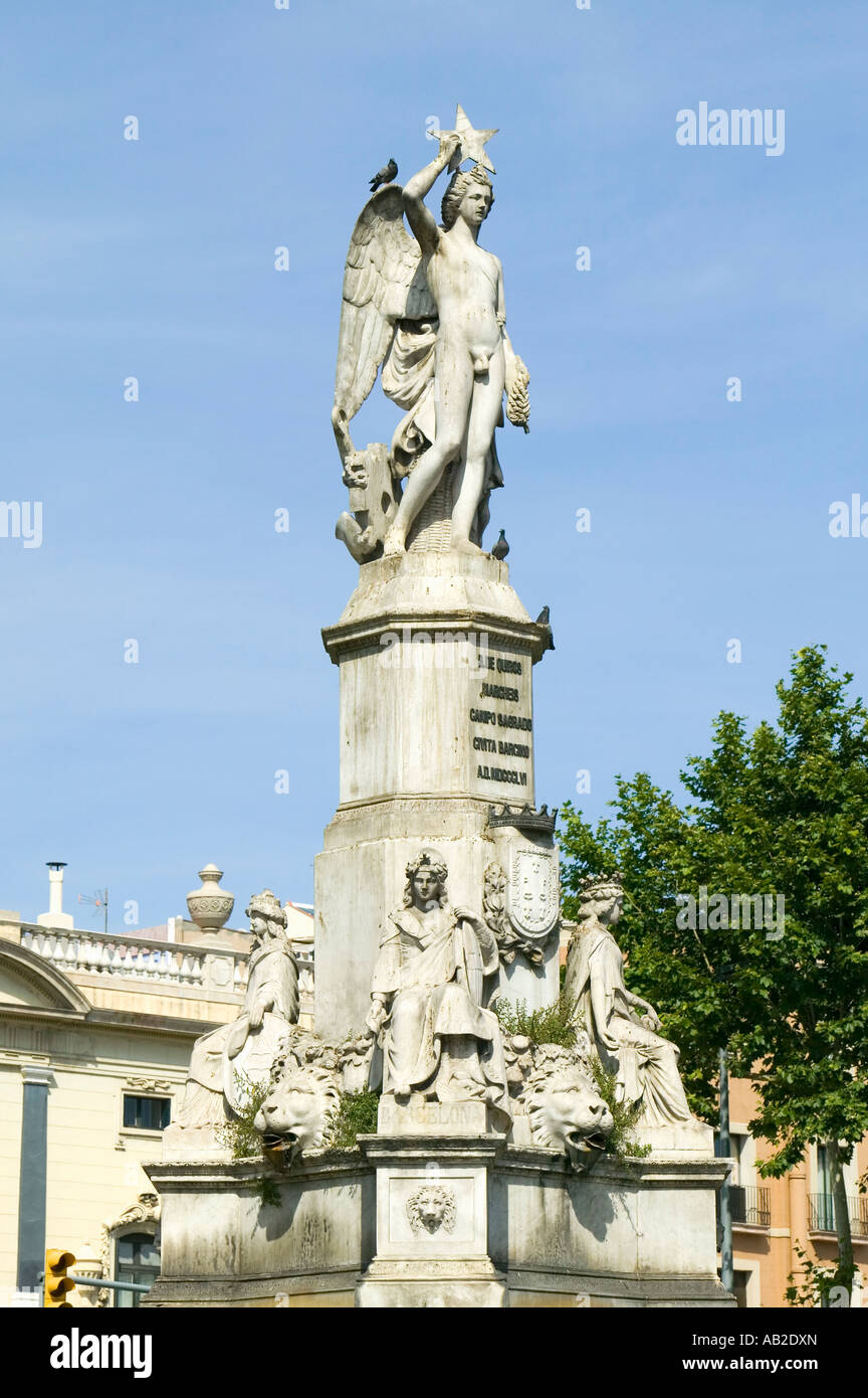 Statue in center of street in Barcelona Spain Stock Photo - Alamy