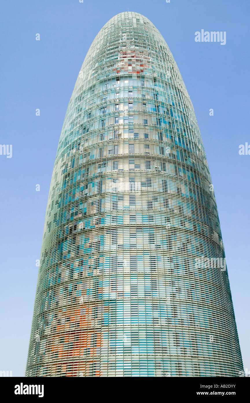 Day view of phallic shaped Torre Agbar or Agbar Tower in Barcelona ...
