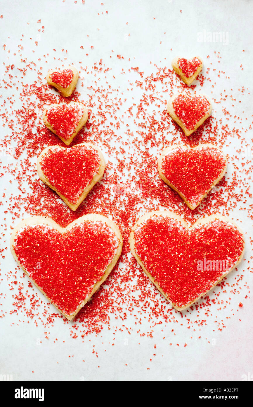 Eight heart shaped biscuits decorated with red sugar FoodCollection ...