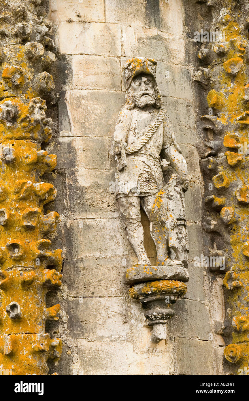 Stone detail of Knight on wall of Chapter House Templar Castle and the ...