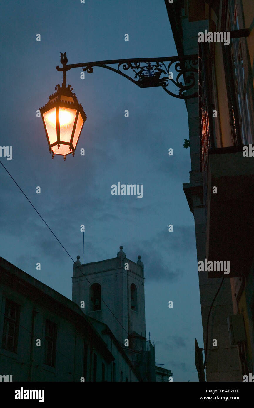 Twilight scene of lamp light and buildings in historic and popular ...