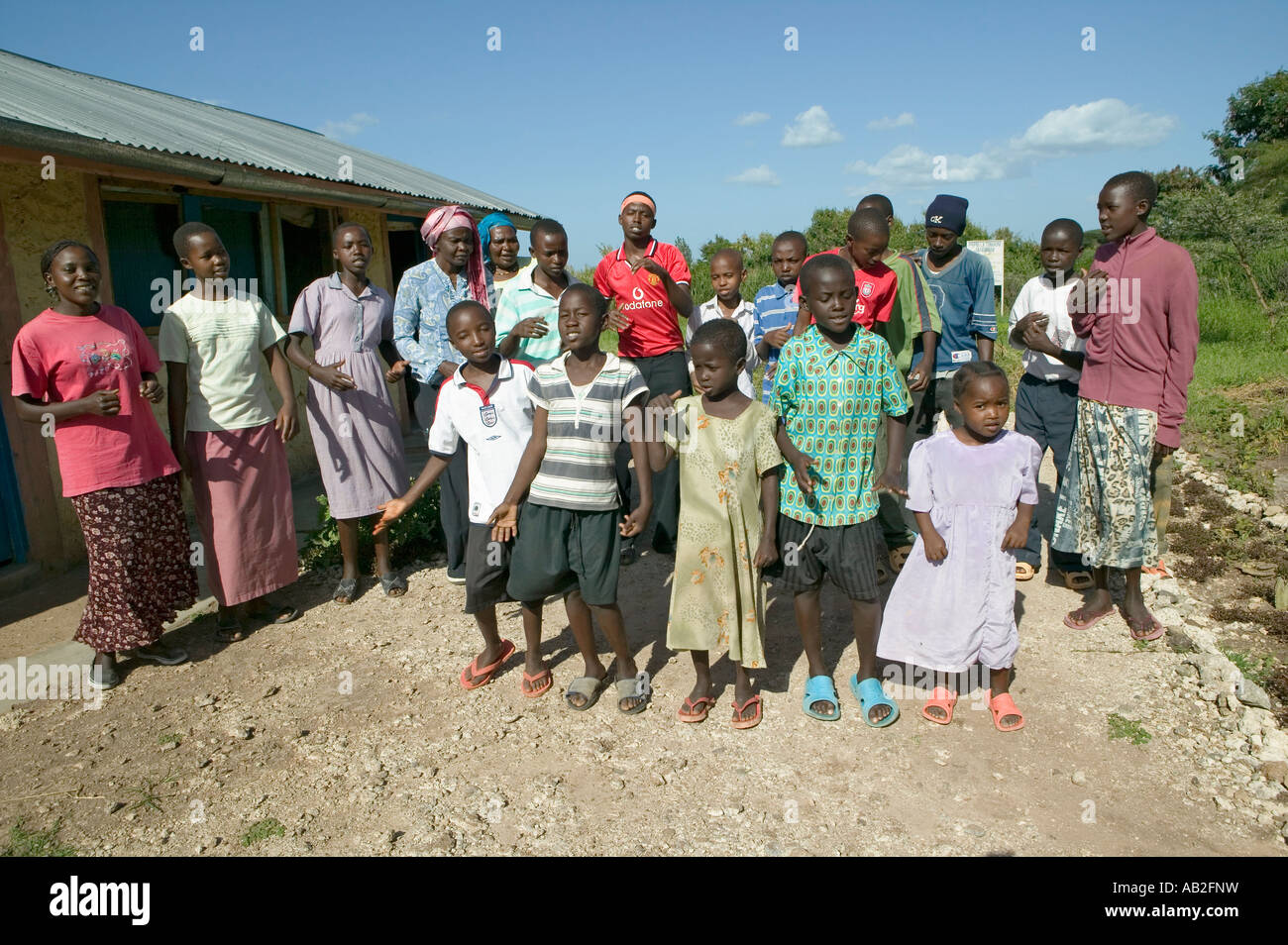 A group of HIV AIDS infected children sing song about AIDS at the Pepo ...