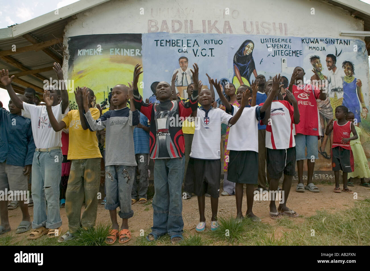 A group of HIV AIDS infected children sing song about AIDS at the Pepo ...