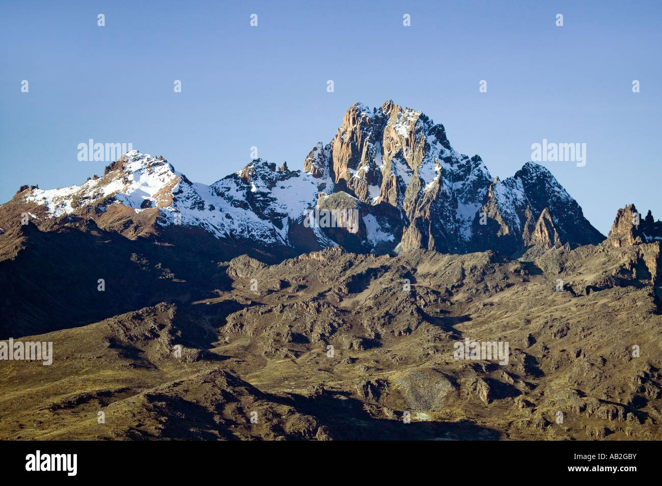 Aerial of Mount Kenya Africa and snow in January the second highest ...
