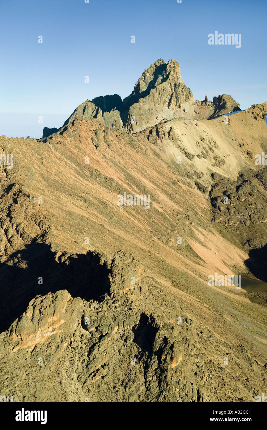 Aerial of Mount Kenya Africa and snow in January the second highest ...