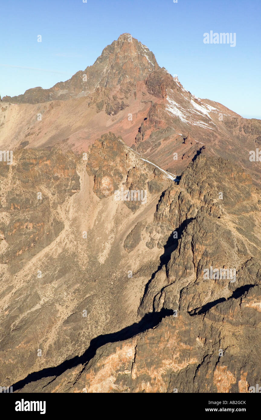 Aerial of Mount Kenya Africa and snow in January the second highest ...