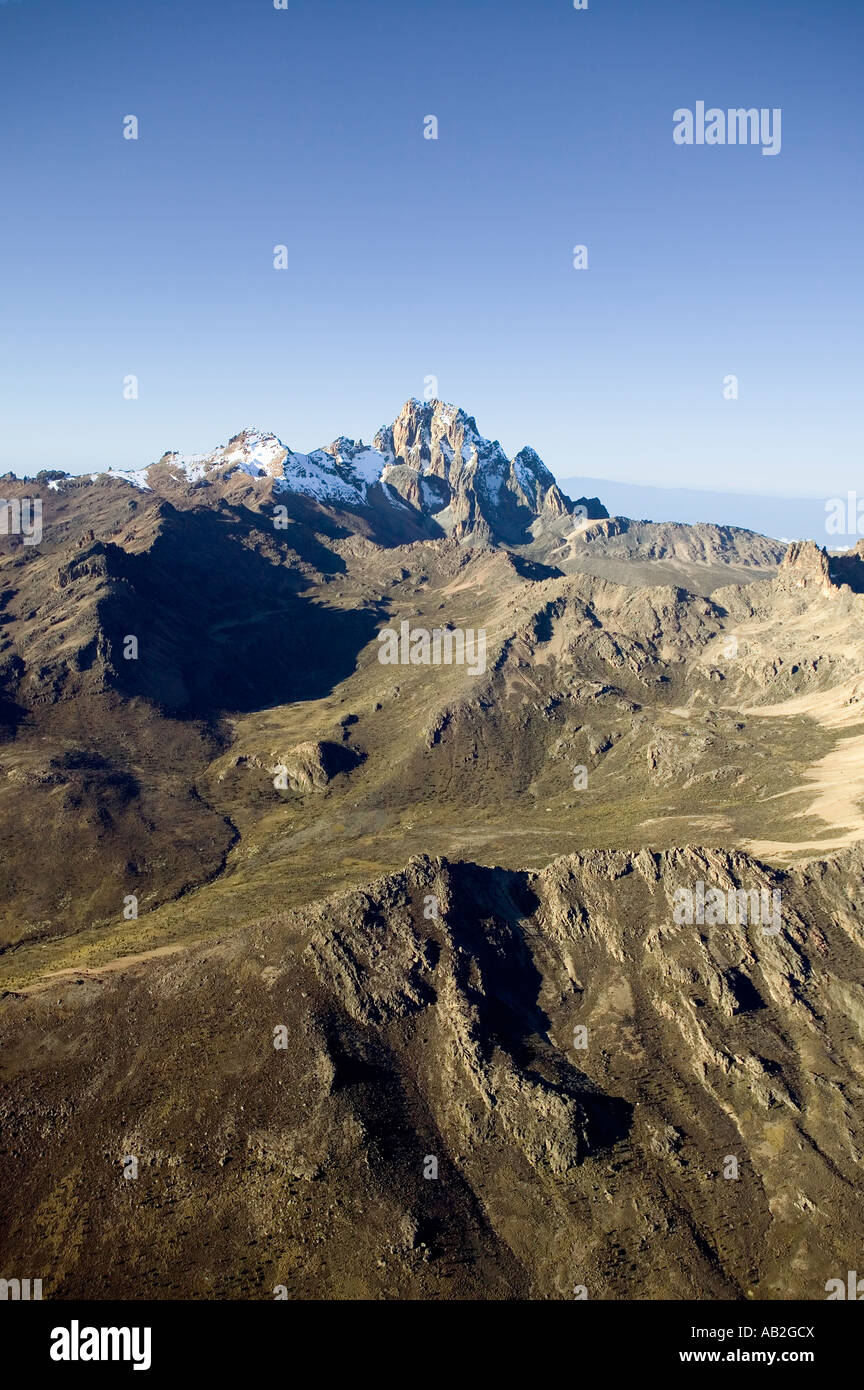 Aerial of Mount Kenya Africa and snow in January the second highest ...