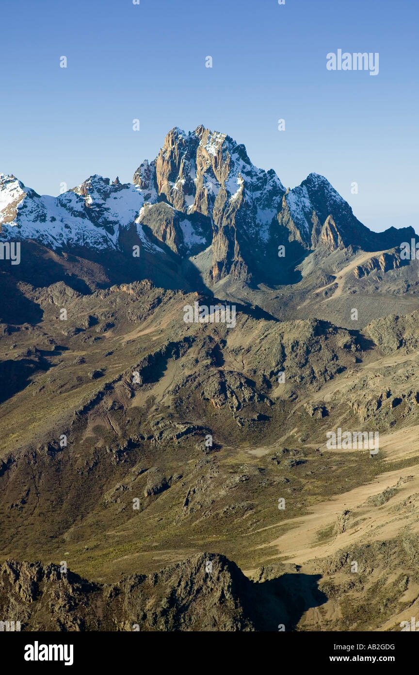 Aerial of Mount Kenya Africa and snow in January the second highest ...
