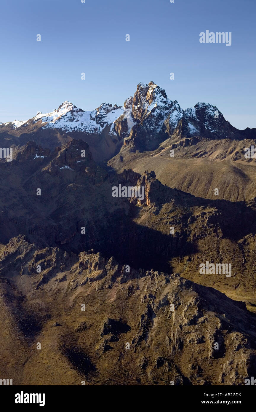 Aerial of Mount Kenya Africa and snow in January the second highest ...