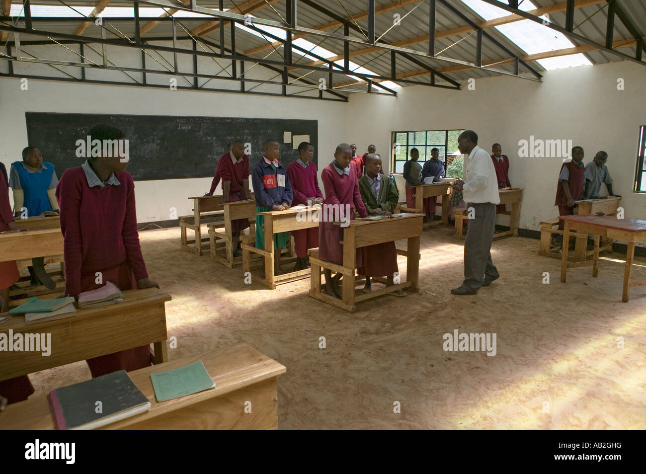 Karimba School with school children in new classroom in North Kenya ...